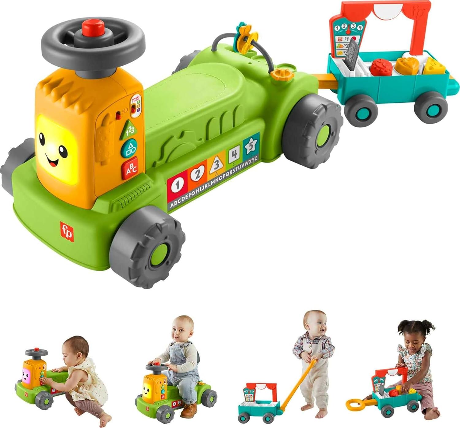 LAUGH & LEARN 4-IN-1 FARM TO MARKEY TRACTOR RIDE ON WITH PULL WAGON ...